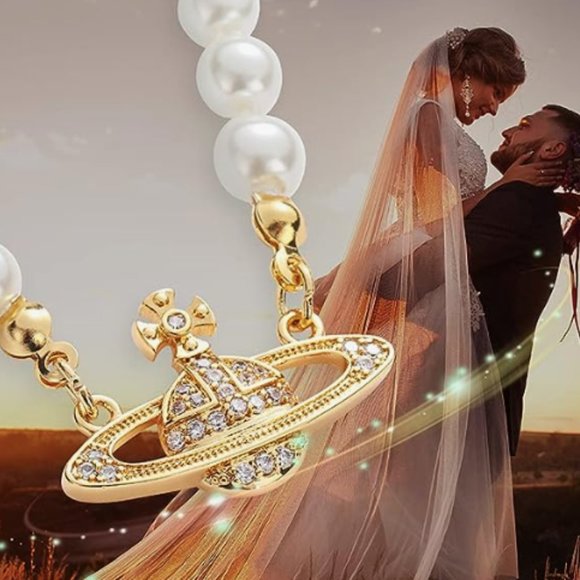 Jewelry | Golden Saturn Pearl Necklace | Poshmark